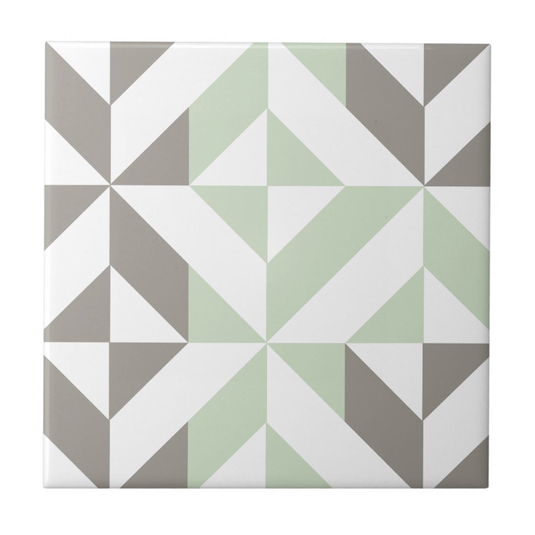 Sage Green and Silver Geometric ZigZag Tile | Zazzle