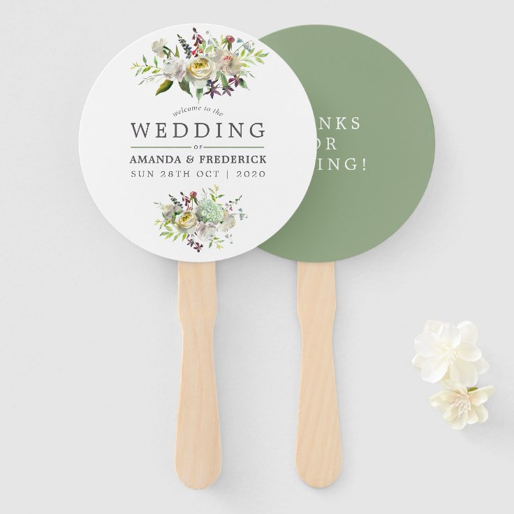 Sage Green and White Floral Wedding Favor Hand Fan | Zazzle