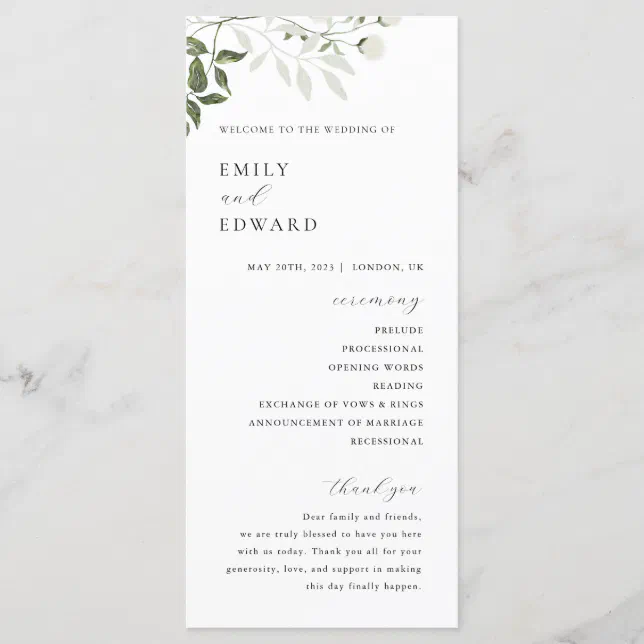 Sage Green and White Floral Wedding Program | Zazzle