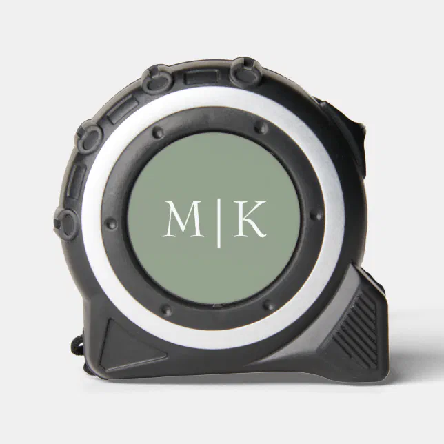 Sage Green and White | Modern Monogram Tape Measure | Zazzle