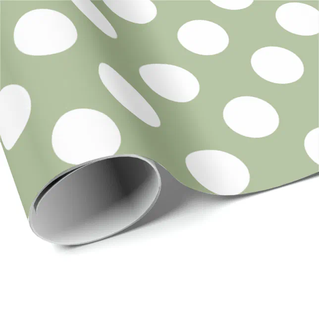 Sage Green and White Polka Dots Wrapping Paper | Zazzle