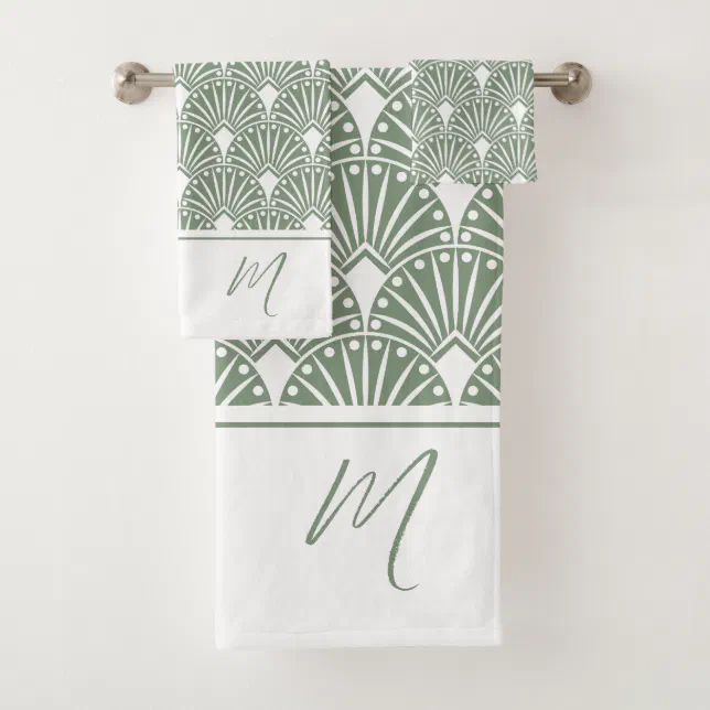 Sage-Green and White Vintage Art Deco Pattern Bath Towel Set | Zazzle