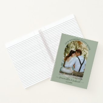 Sage Green Arch Personalized Photo Wedding Guest Notebook | Zazzle