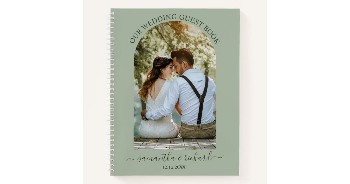Sage Green Arch Personalized Photo Wedding Guest Notebook | Zazzle