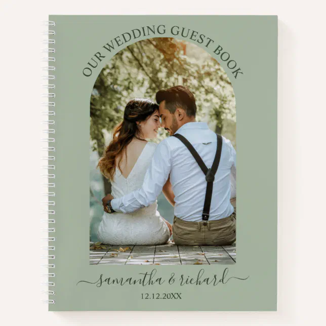 Sage Green Arch Personalized Photo Wedding Guest Notebook | Zazzle