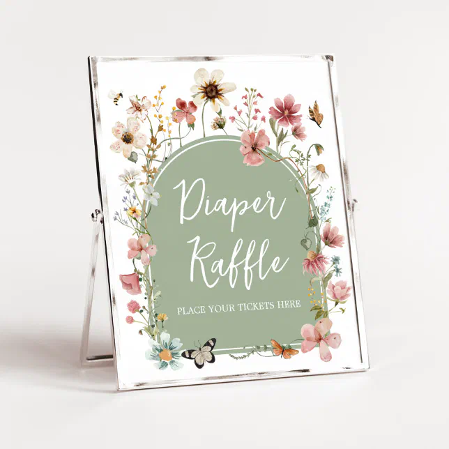 Sage Green Baby Bloom Baby Shower Diaper Raffle Poster | Zazzle