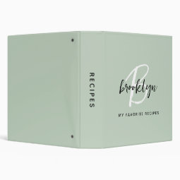 Sage Green Black and White Monogram Recipe 3 Ring Binder | Zazzle