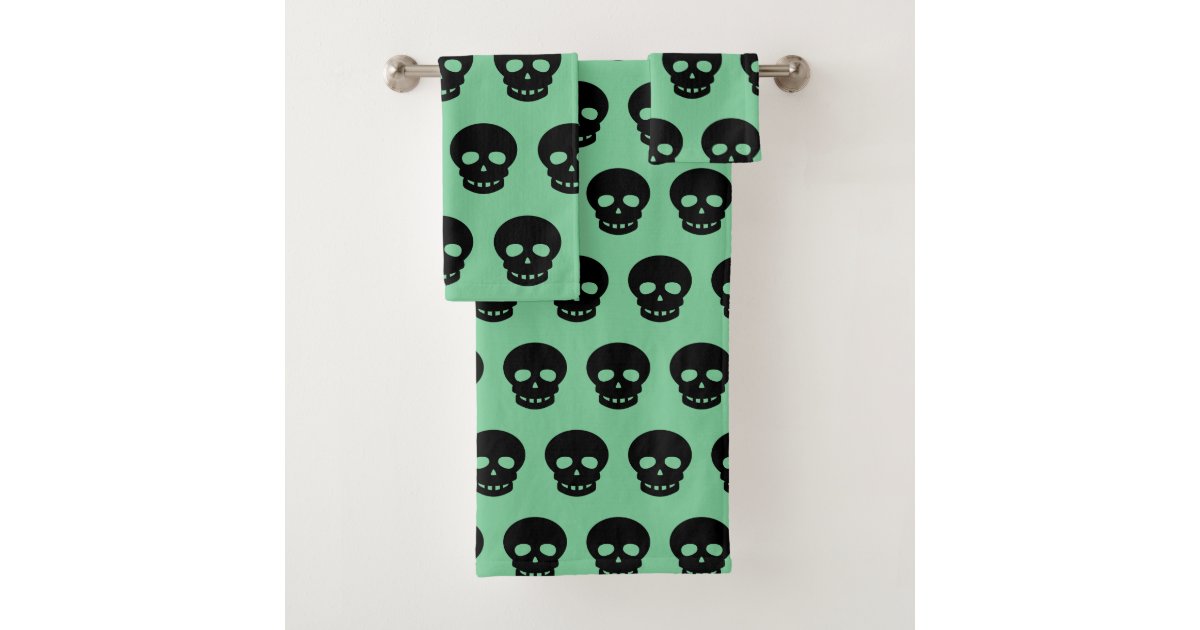 Sage Green Black Skull Pattern Bath Towel Set | Zazzle
