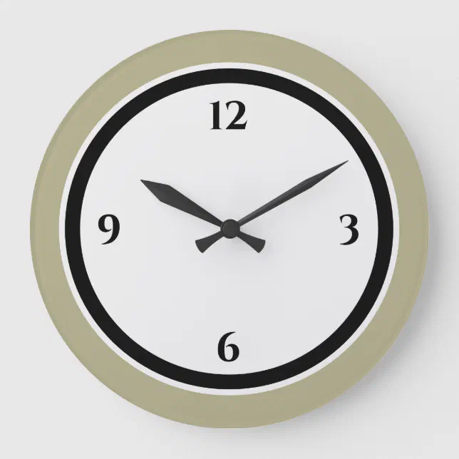Sage Green Black & White Minimalist Large Clock | Zazzle