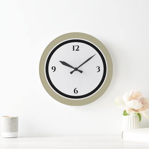 Sage Green Black & White Minimalist Large Clock | Zazzle