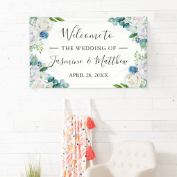 Sage Green Blue White Floral Wedding Party Banner | Zazzle