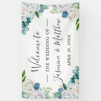 Sage Green Blue White Floral Wedding Party Banner | Zazzle