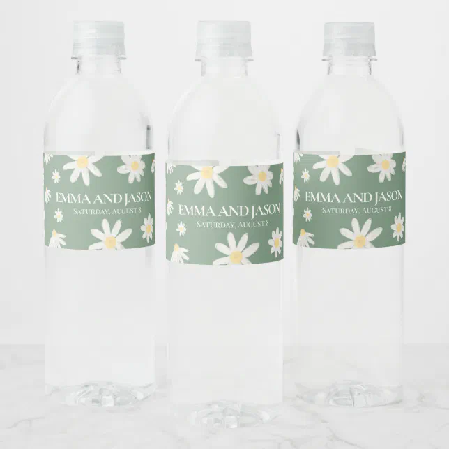Sage Green Boho Daisy Floral Water Bottle Label | Zazzle