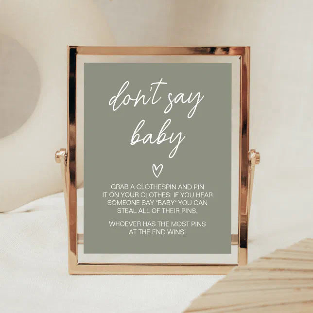 Sage Green Boho Minimalist Don't Say Baby Poster | Zazzle