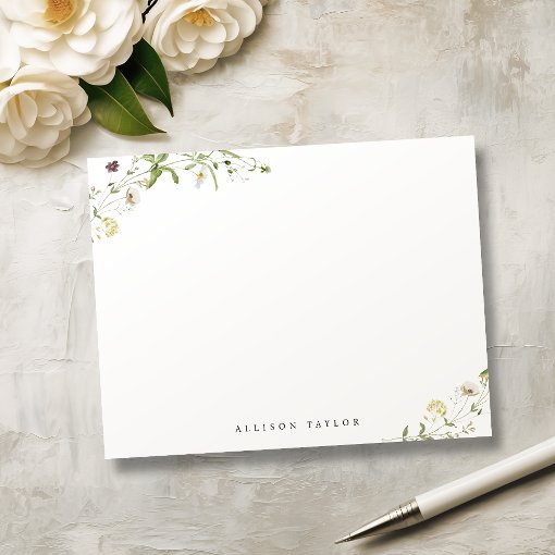 Sage Green Boho Wildflower Personalized Stationery Note Card | Zazzle