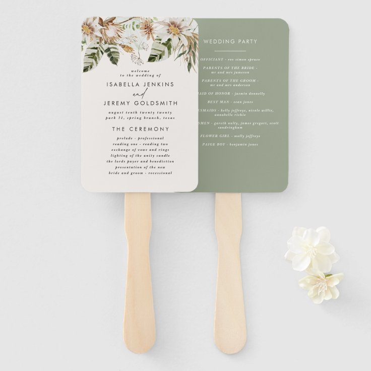 Sage green botanical rustic elegant modern hand fan | Zazzle