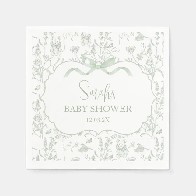 Sage Green Bow Chinoiserie Baby Shower Napkins | Zazzle
