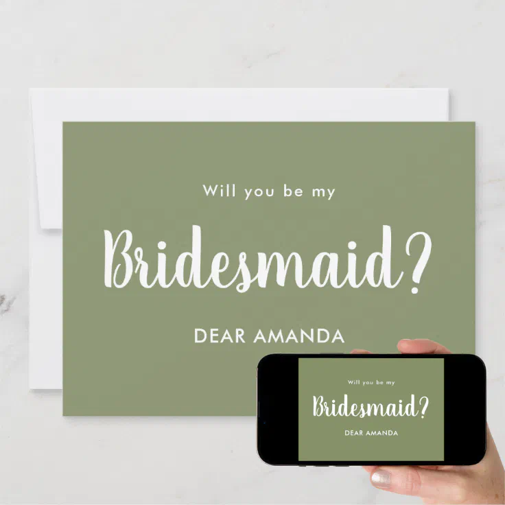 Sage Green Bridesmaid Proposal Minimalist Invitation | Zazzle