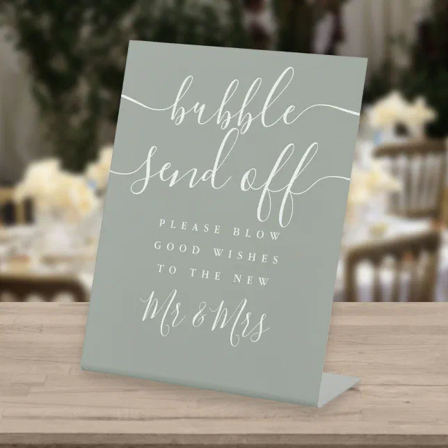 Sage Green Bubble Send Off Modern Script Pedestal Sign | Zazzle