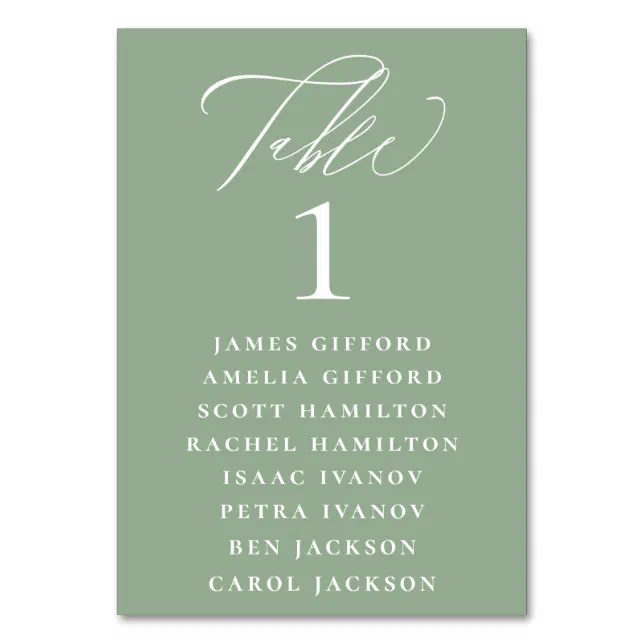 Sage Green Calligraphy Seating Chart Table Number | Zazzle