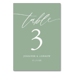 Sage Green Calligraphy Wedding Table Number | Zazzle