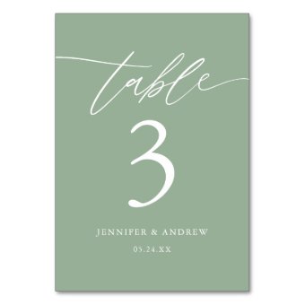Sage Green Calligraphy Wedding Table Number | Zazzle