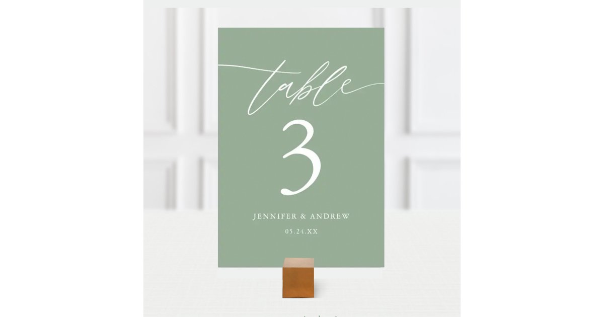 Sage Green Calligraphy Wedding Table Number | Zazzle