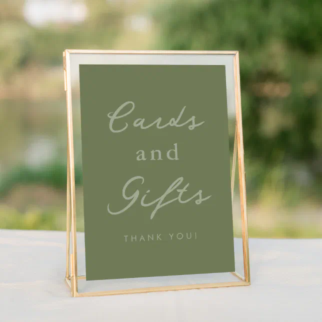 Sage Green Cards & Gifts Bridal Shower Table Sign | Zazzle