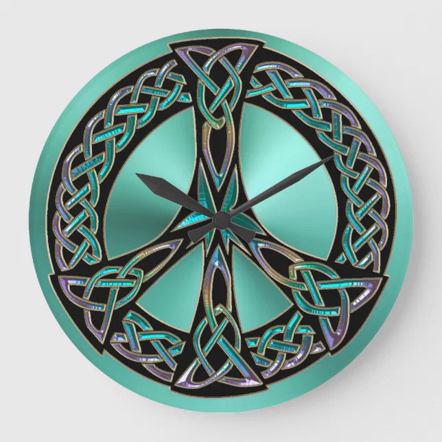 Sage Green Celtic Knot Peace Sign Clock | Zazzle