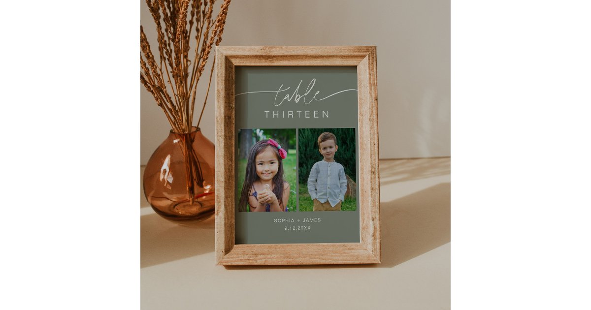 SAGE Green Childhood Photos Table Number Card 5x7 | Zazzle