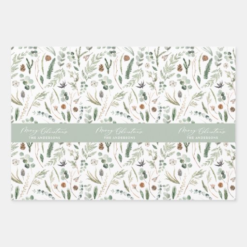 Sage green Christmas modern minimal botanical Wrap Wrapping Paper ...