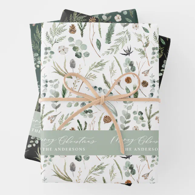 Sage green Christmas modern minimal botanical Wrapping Paper Sheets ...
