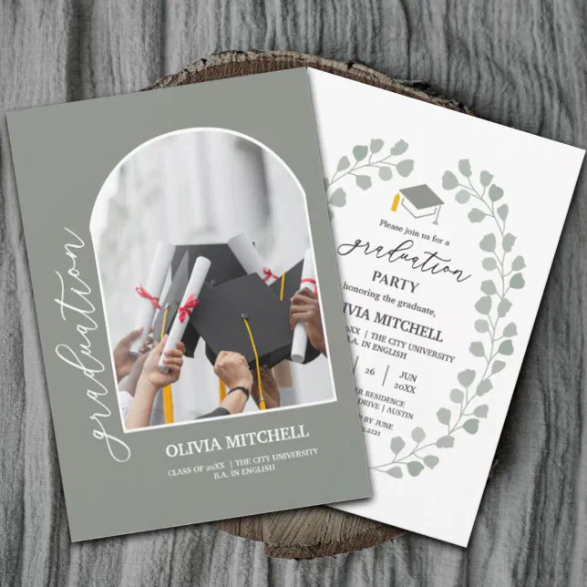 Sage Green Class of 2024 Arch Photo Graduation Invitation | Zazzle