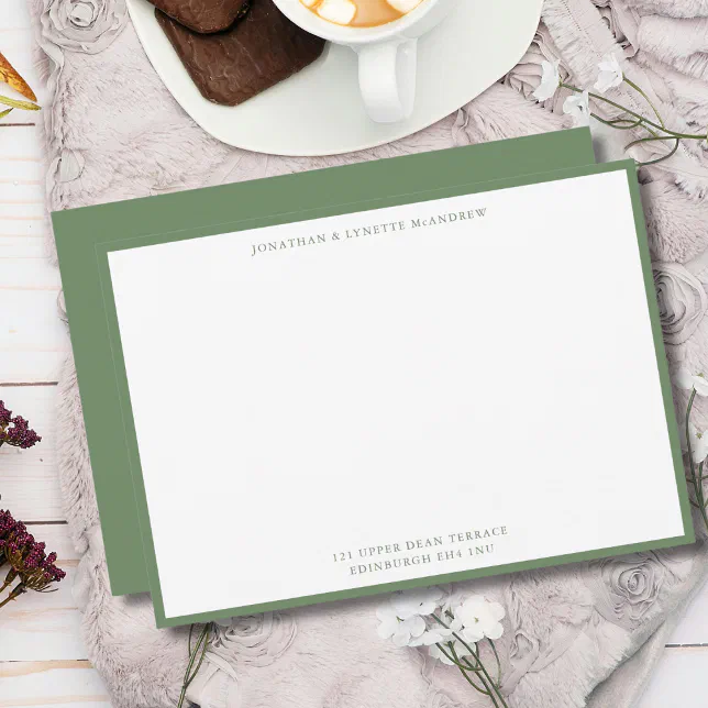 Sage Green Classic Border Flat Note Card | Zazzle