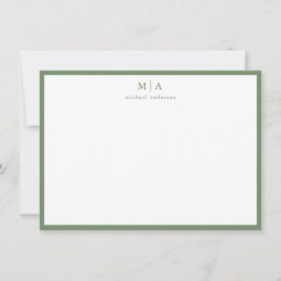 Sage Green Classic Border Monogram Correspondence Note Card | Zazzle