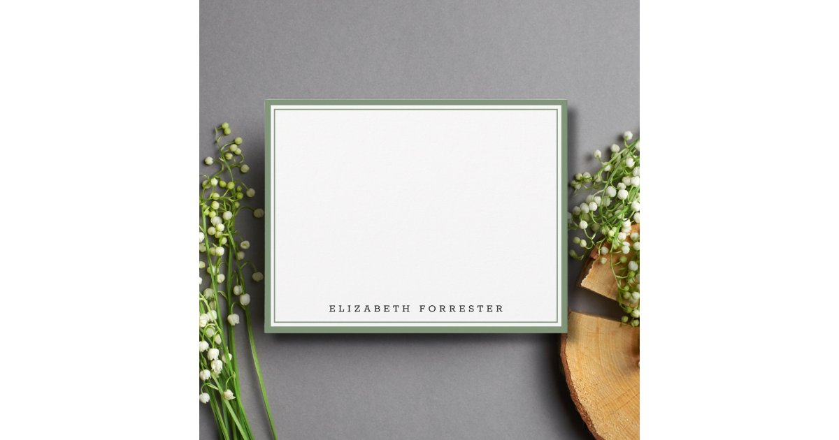 Sage Green Classic Double Border Correspondence Note Card | Zazzle