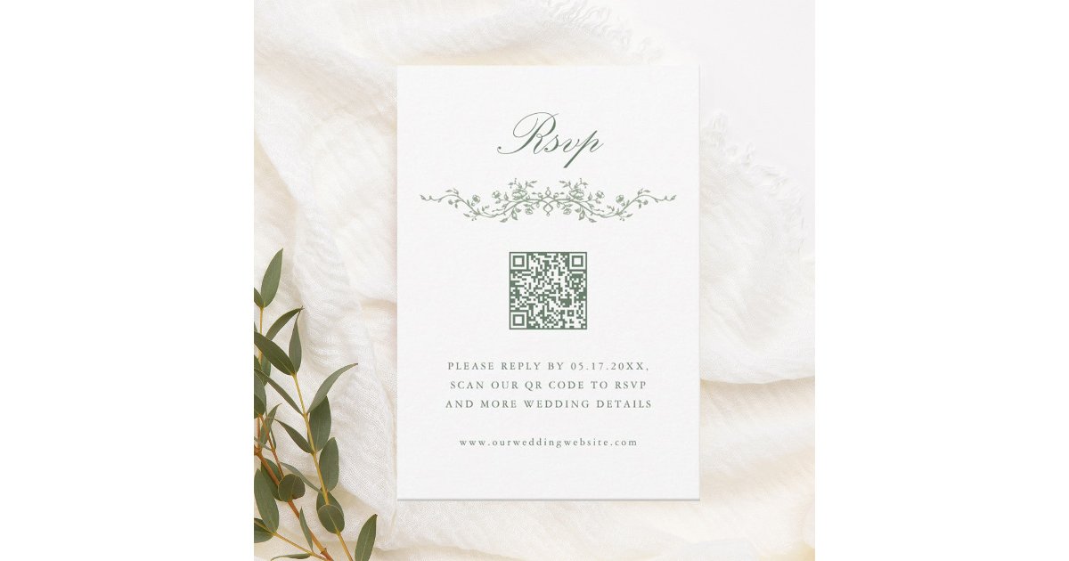 Sage Green Classic French Floral Wedding RSVP Invitation | Zazzle