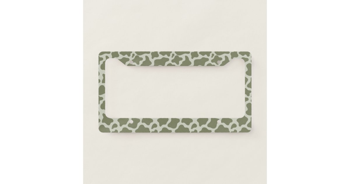 Sage Green Cow Print License Plate Frame | Zazzle