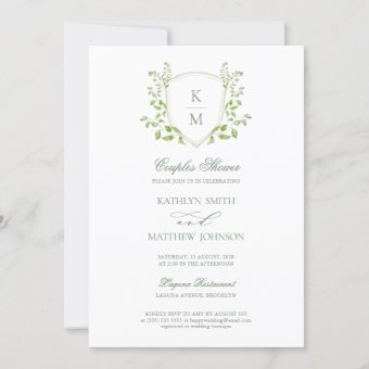 Sage Green Crest Monogram Modern Couples Shower Invitation | Zazzle
