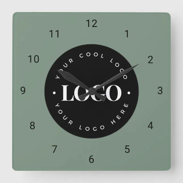 Sage Green Custom Logo Business Company Office Square Wall Clock | Zazzle