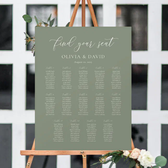 Sage Green Elegant 14 table Seating Chart | Zazzle