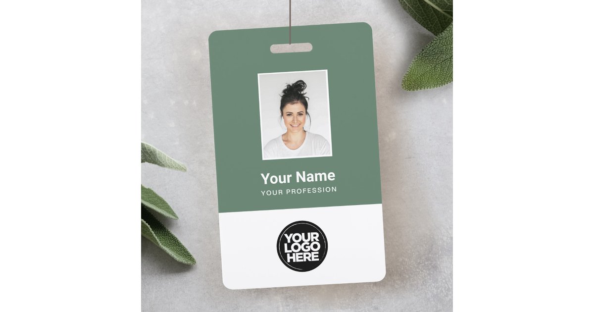 Sage Green Employee Photo, Logo, Name Badge | Zazzle