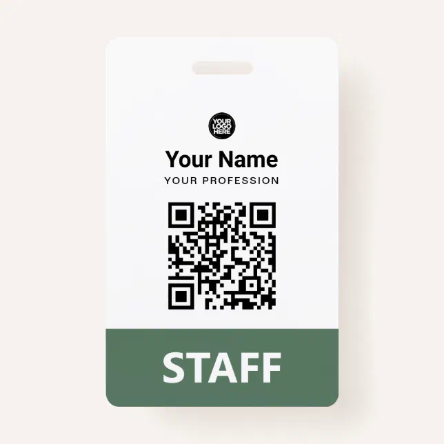 Sage Green Employee Qr Code, Bar Code, Logo, Name Badge | Zazzle