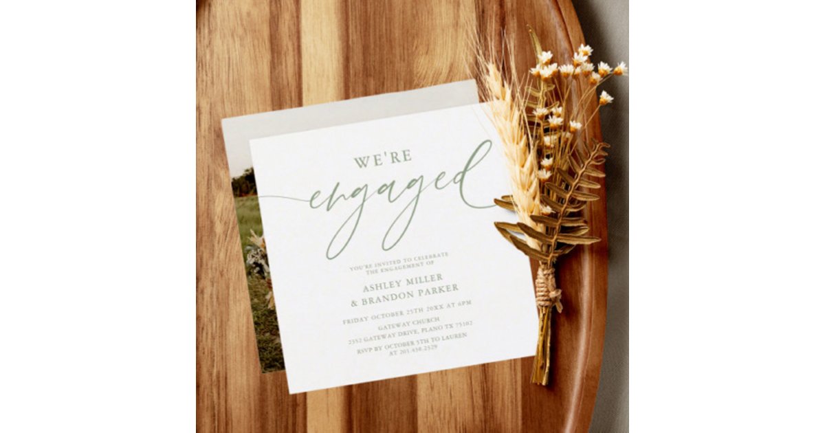 Sage Green Engagement Photo Square Invitation | Zazzle