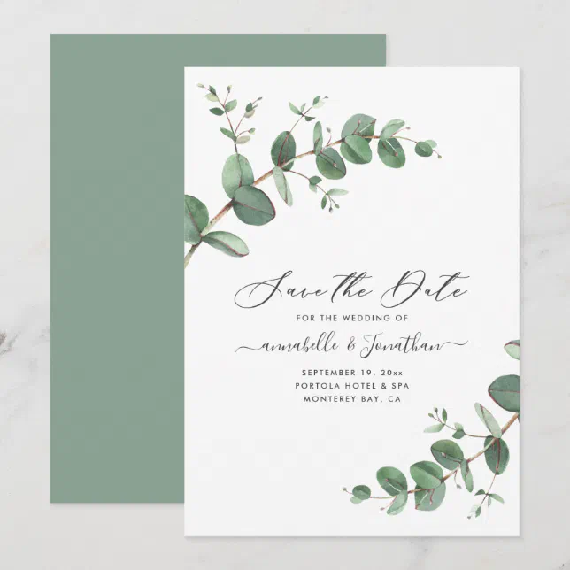 Sage green Eucalyptus botanical foliage modern Save The Date | Zazzle