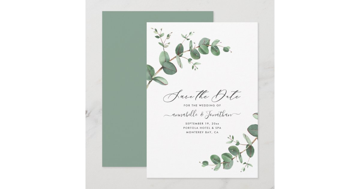 Sage green Eucalyptus botanical foliage modern Save The Date | Zazzle