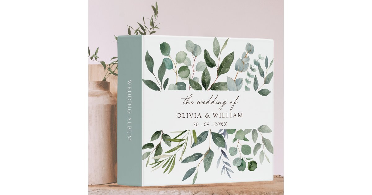 Sage Green Eucalyptus Greenery Leaf Wedding Album 3 Ring Binder | Zazzle