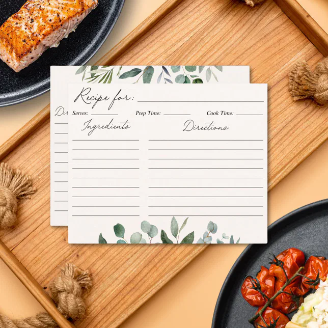 Sage Green Eucalyptus Greenery Leaves Recipe Card | Zazzle