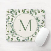 Sage Green Eucalyptus Leaves Cream Monogram Mouse Pad | Zazzle