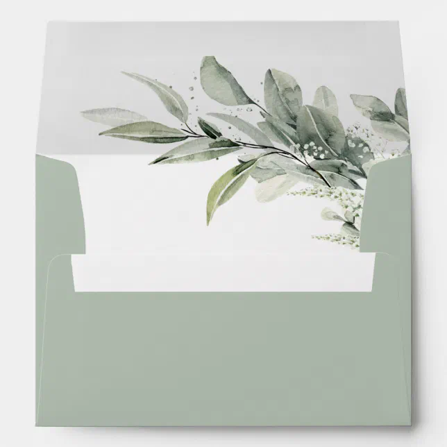 Sage Green Eucalyptus Minimalist Botanical Wedding Envelope | Zazzle